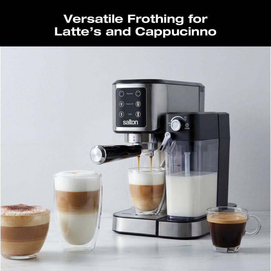 Salton Barista+ 3-in-1 Espresso, Cappuccino & Latte Machine with Milk